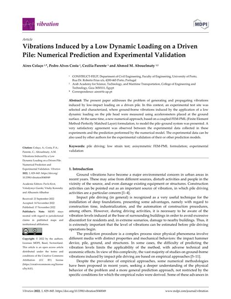 Pdf Vibrations Induced By A Low Dynamic Loading On A Driven Pile Numerical Prediction And