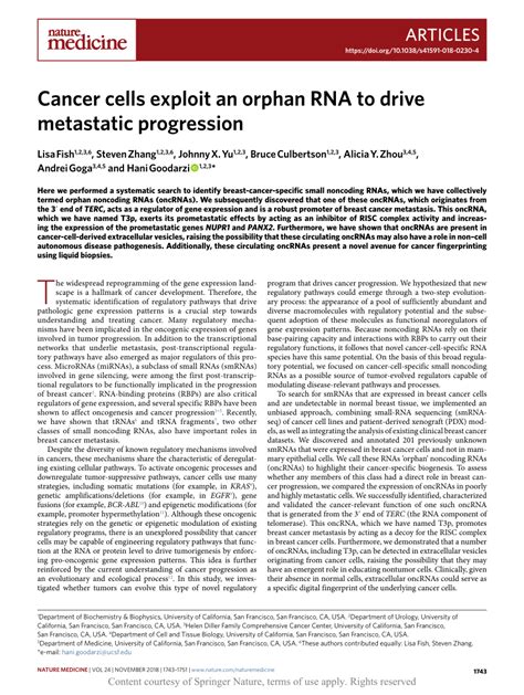 Cancer Cells Exploit An Orphan Rna To Drive Metastatic Progression