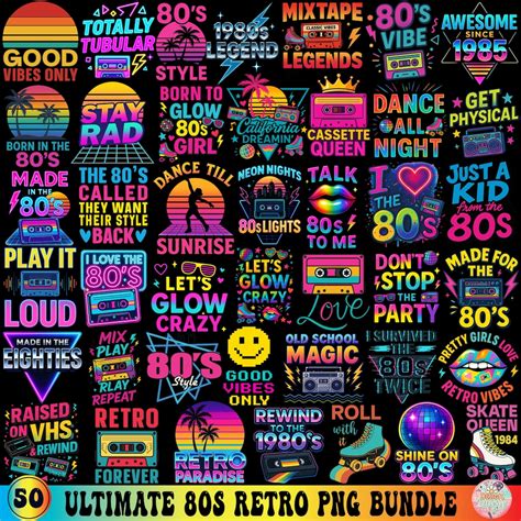 Ultimate 80s Retro Png Bundle Neon Vintage T Shirt Designs Totally