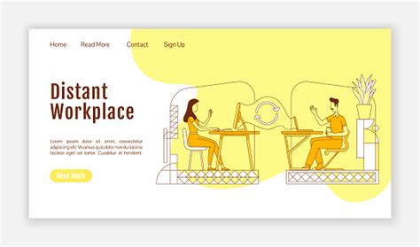 먼 직장 방문 페이지 플랫 실루엣 벡터 템플릿 원격 작업 홈페이지 레이아웃 만화 개요 문자와 한 페이지 웹 사이트 인터페이스를
