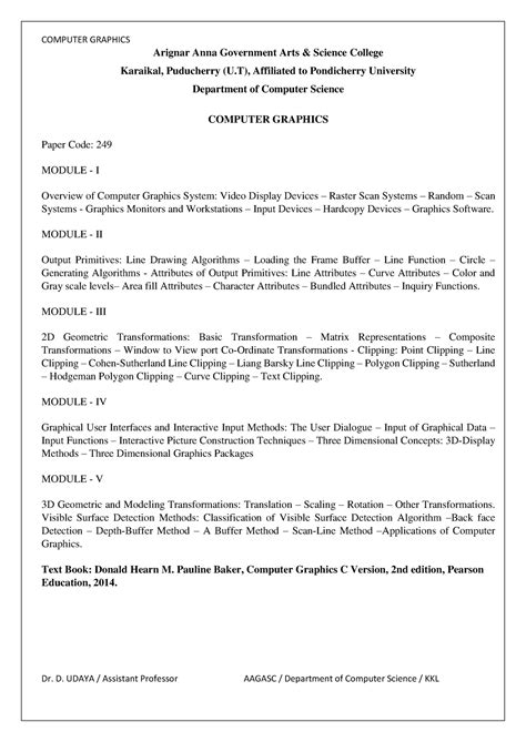 Computer Graphics Notes Arignar Anna Government Arts And Science