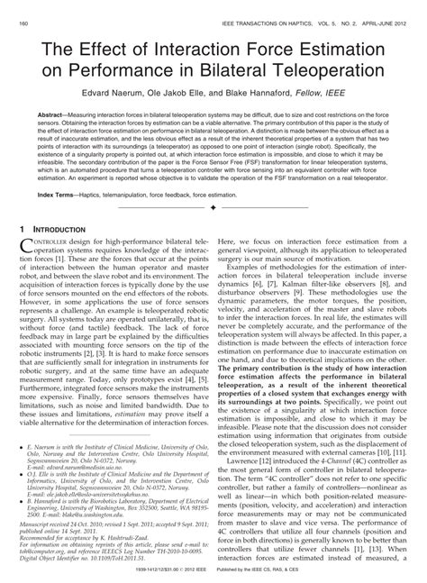 Pdf The Effect Of Interaction Force Estimation On Performance In