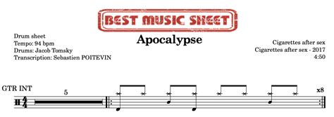 Drum Sheet Cigarettes After Sex Apocalypse Best Music Sheet