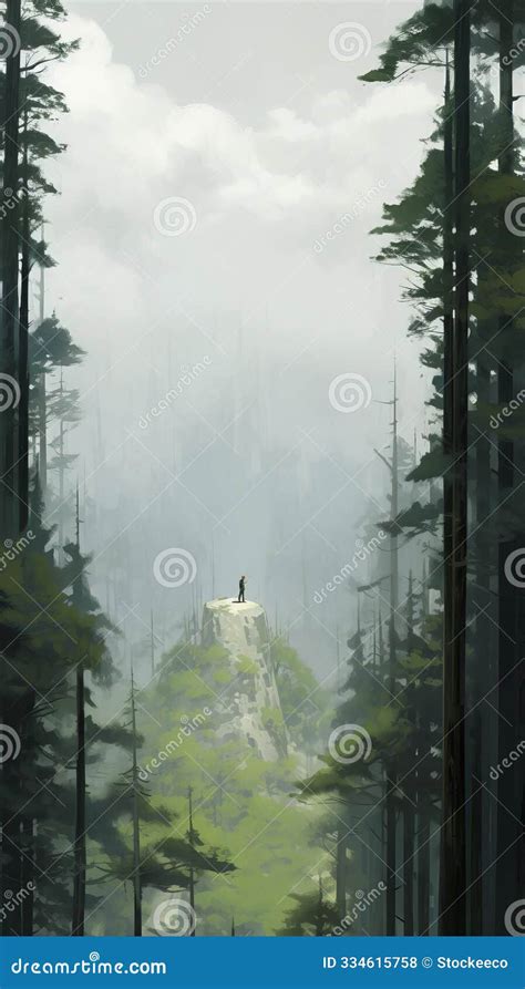 Monumental Landscapes With Tiny Figures And Towering Trees Stock