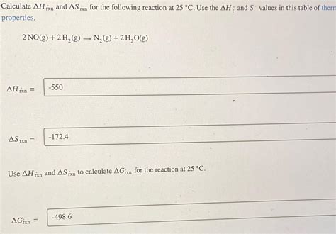 calculate delta h rxn and delta s rxn for