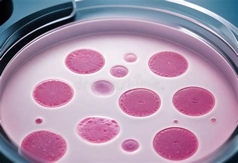 A Close Up Of A Pink Stained Cells Under A Microscope Is In A Clear