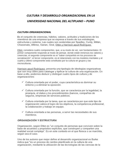 Cultura Y Desarrollo Organizacional En La Pdf Hipótesis Trabajo