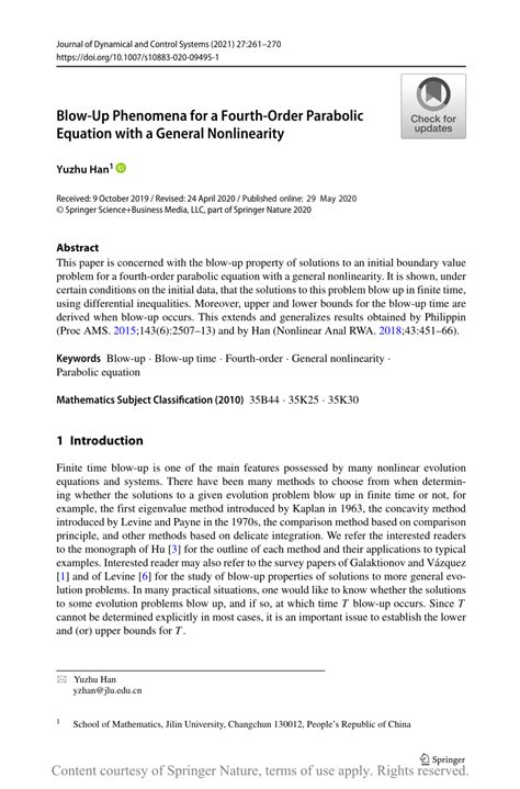 Blow Up Phenomena For A Fourth Order Parabolic Equation With A General Nonlinearity Request Pdf