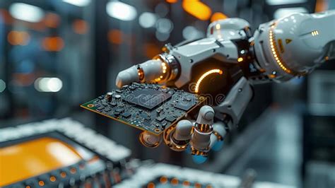 Robotic Process For Manufacturing Chip And Processor Components Stock Image Image Of