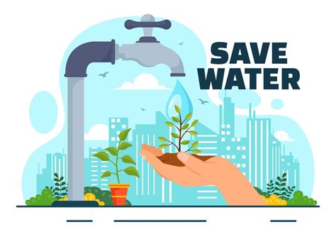 Water Saving Vector Illustration For Mineral Savings Campaign And