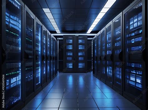 Servers Racks Walkthrough In Modern Data Center Cloud Computing Datacenter Server Room Cloud