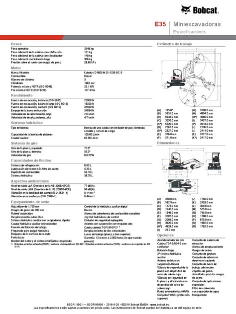 Ficha Técnica Bobcat E35 Pdf Motores Tecnología De Vehículos
