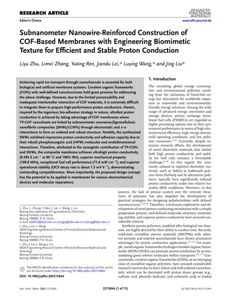 Subnanometer Nanowire‐reinforced Construction Of Cof‐based Membranes