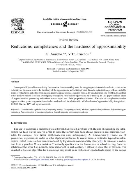 Pdf Reductions Completeness And The Hardness Of Approximability