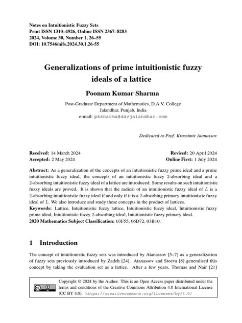 Generalizations Of Prime Intuitionistic Fuzzy Ideals Of A Lattice 2024 Pdf