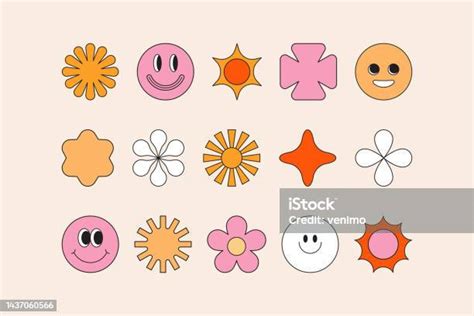 간단한 선형 스타일의 벡터 그림 디자인 템플릿 히피 행복하고 그루비 웃는 캐릭터 태양 하늘에 대한 스톡 벡터 아트 및 기타 이미지 태양 하늘 배지 보보스 Istock