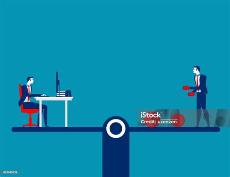 사람들이 운동에 균형 및 작업입니다 컨셉 비즈니스 벡터 일러스트입니다 평면 캐릭터 디자인 개념에 대한 스톡 벡터 아트 및 기타