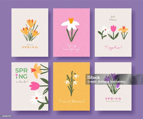 현대 봄 인사말 카드 배너 또는 포스터 여성의 날 어머니의 날 생일 부활절에 대 한 손으로 그린 꽃으로 설정 합니다 튤립 데이지