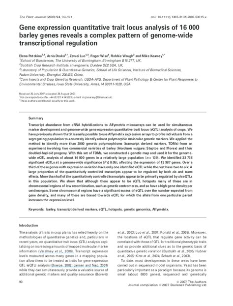 Pdf Gene Expression Quantitative Trait Locus Analysis Of 16â 000