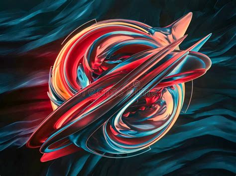 3d Rendering Of Sleek Geometric Shapes Rotating And Reflecting Complex Color Patterns Stock