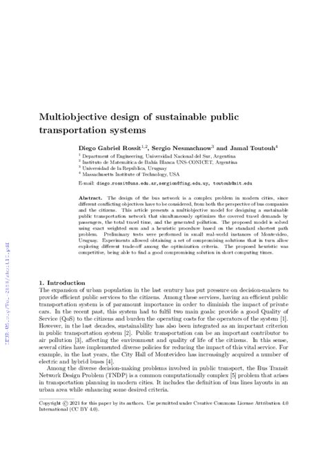 pdf multiobjective design of sustainable public transportation systems