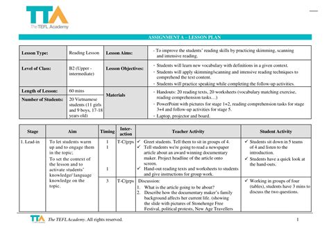 Tefl Academy Assignment A Lesson Plan Template Writing Tefl Stuvia Us
