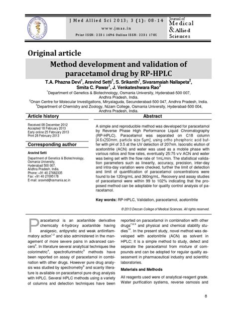 Method Development And Validation Of Paracetamol Drug By Rp Hplc 1