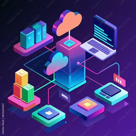 Cloud Technologies Concept Data Center Concept Modern Cloud Technologies Neon Rainbow Colors
