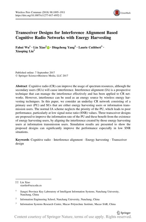 Transceiver Designs For Interference Alignment Based Cognitive Radio Networks With Energy