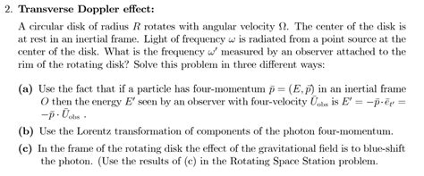 Solved 2 Transverse Doppler Effect A Circular Disk Of