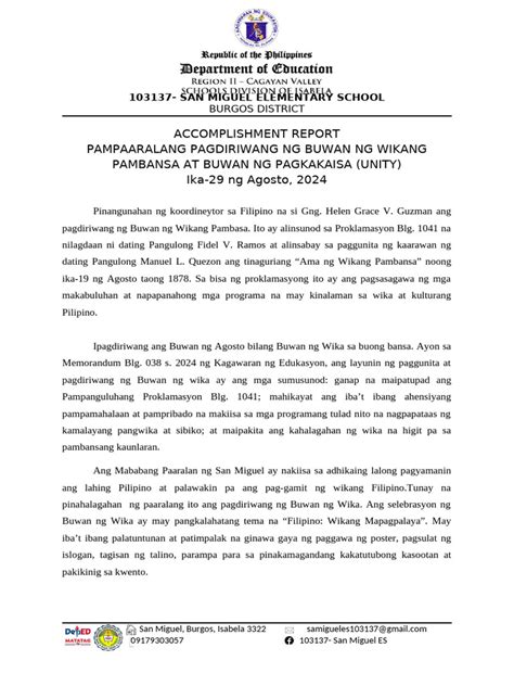 narrative report in filipino buwan ng wika pdf