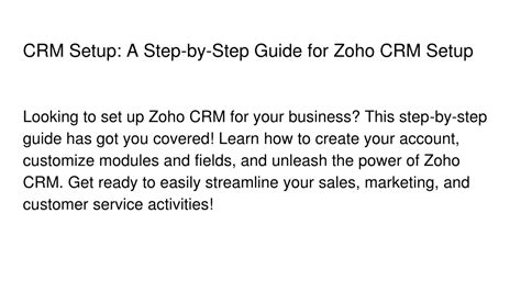 PPT CRM Setup A Step By Step Guide For Zoho CRM Setup PowerPoint