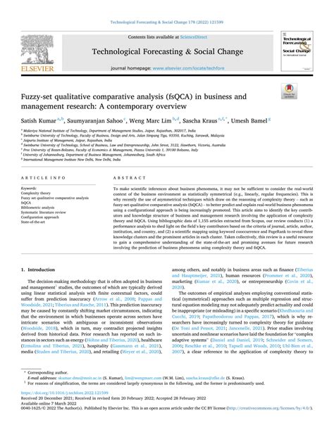 Pdf Fuzzy Set Qualitative Comparative Analysis Fsqca In Business And Management Research A