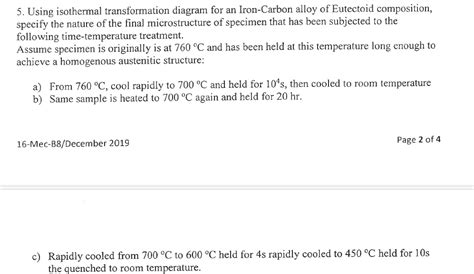 Solved 5 Using Isothermal Transformation Diagram For An