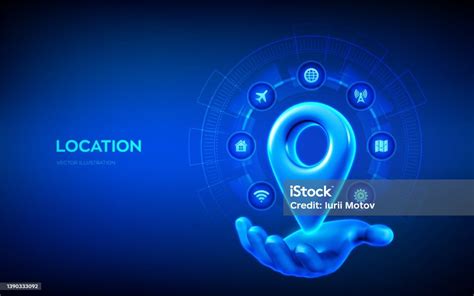 위치 지점 3d 아이콘입니다 손에지도의 포인터 탐색 개념 지도 마커 기호 Gps 포인터 그래픽 요소 탐색 핀 포인트 전역 위치 시스템 기호입니다 벡터 일러스트레이션 거리에