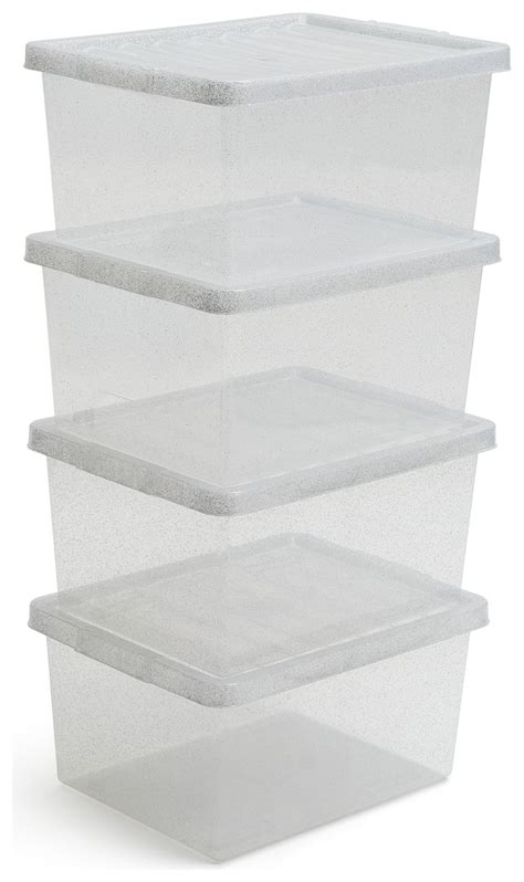 Buy Argos Home 4 X 27 Litre Glitter Storage Boxes Silver Plastic Storage Boxes And Drawers