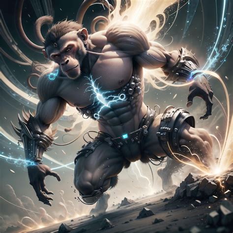 Robot Monkey With Power Lights Around Premium Ai Generated Image