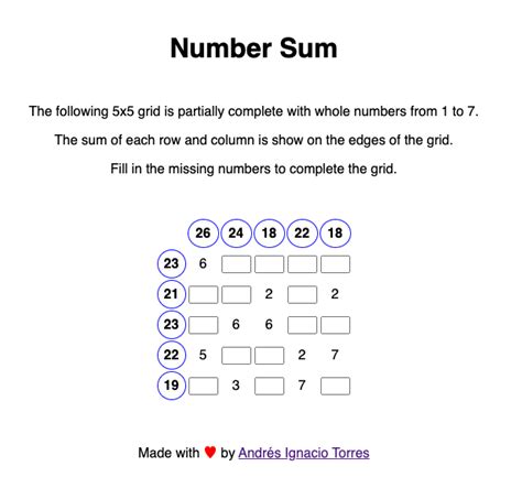 Number Sum · Andrés Ignacio Torres