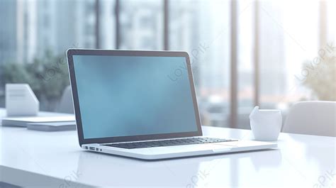 노트북의 빈 화면을 클로즈업한 현대적인 흰색 사무실 책상의 3d 그림 로즈 배경 현대 책상 배경 현대적 배경 이미지 Hd 로즈 현대 책상 현대적 배경 사진 무료