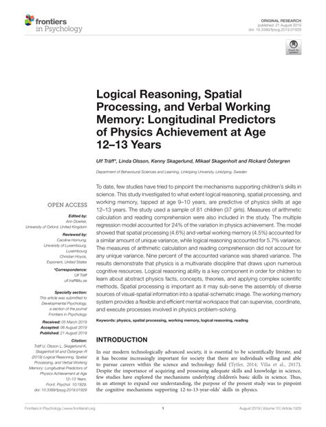 Pdf Logical Reasoning Spatial Processing And Verbal Working Memory Longitudinal Predictors