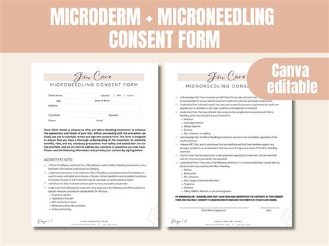 Microderm Consent Form Microneedling Consent Esthetician Treatment Record Aftercare Skin
