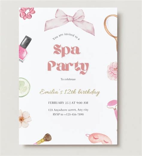 Editable Spa Day Party Invitation Template Spa Party Girl Invite