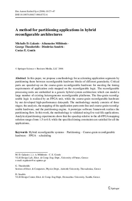A Method For Partitioning Applications In Hybrid Reconfigurable Architectures