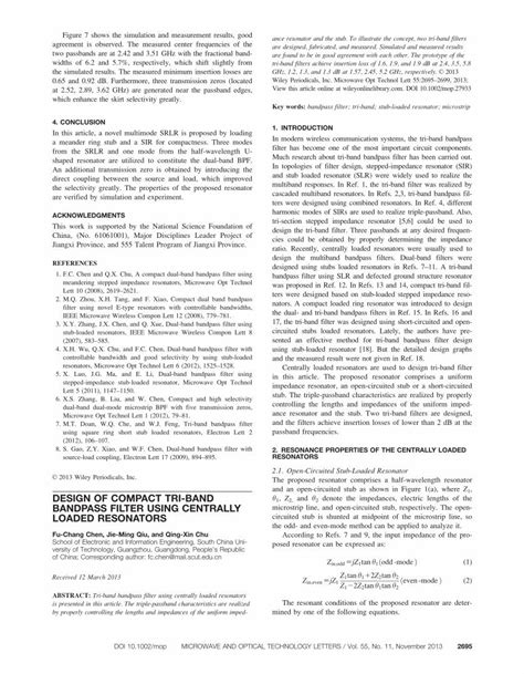 Pdf Design Of Compact Tri Band Bandpass Filter Using Centrally Loaded