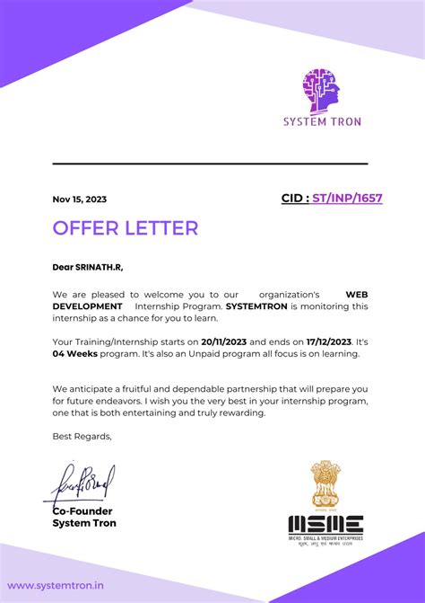 srinath r on linkedin systemtron webdevelopment internship