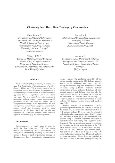 Pdf Clustering Fetal Heart Rate Tracings By Compression