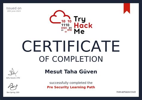 Tryhackme Pre Security Learning Path Certificate On 26th June 2023 Mesut Taha Güven