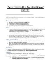 Lab Acceleration Due To Gravity 2 1 Docx Determining The Acceleration Of Gravity In This