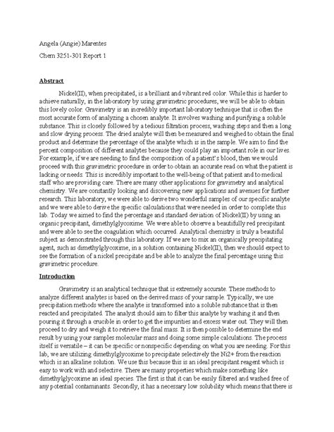 Chem3251 301rep2 Analytical Chem Lab Report 2 Angela Angie