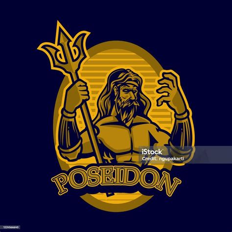 빈티지 배경에 그리스 신과 여신 벡터 일러스트 시리즈 바다 폭풍 지진과 말의 포세이돈 신 고대 그리스 종교와 신화에서 열두 올림피아 중 하나였다 고대 그리스에 대한 스톡